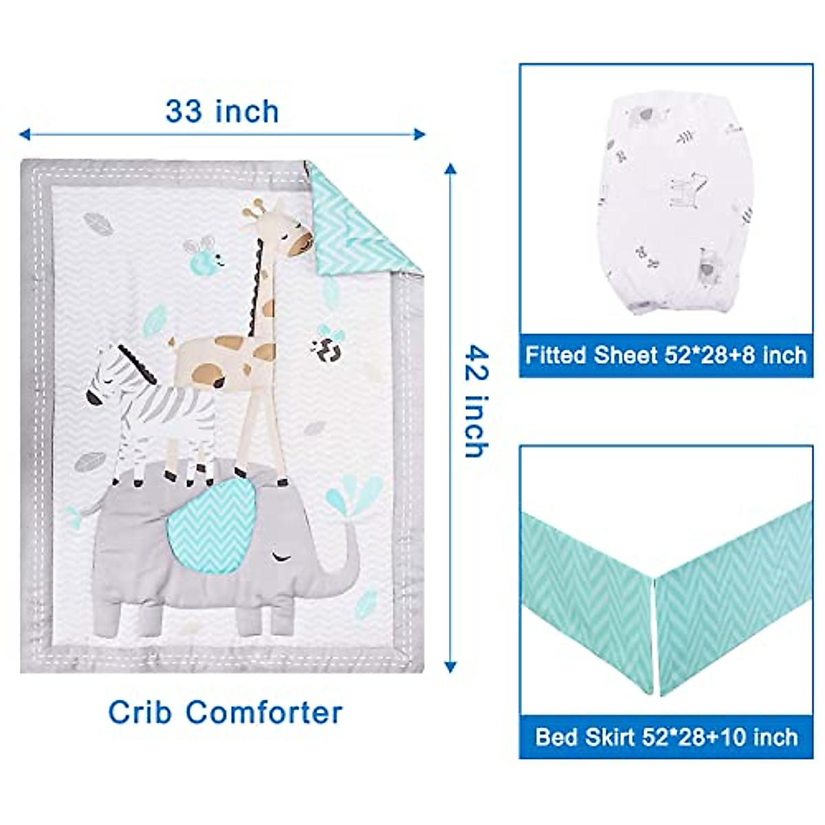 Wowelife Crib Bedding Set Gray, Premium 3-Piece Baby Bedding Set Elephant, Nursery Bedding Set, Breathable and Soft for Baby Boy and Girl