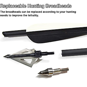 VNAKER 20 Inch Carbon Crossbow Bolts 12 Pack and Hunting Broadheads 6 Pack, Carbon Crossbow Arrows for Hunting and Outdoor Practice(Black)