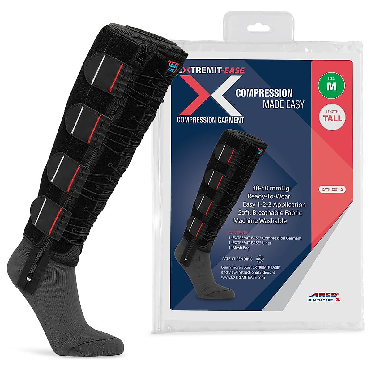EXTREMIT-EASE Compression Garment 30-50 mmHg Lower Leg Compression Wrap - Ideal for Mild to Moderate Lymphedema Swelling, Venous Insufficiency, and Post-Op Edema - Large, Regular, Black