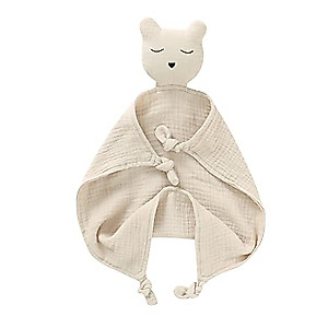 Baby Security Blanket Organic Cotton Muslin Soft Lovey Blankets Breathable Lovie for Babies Boy Girls Bear Camel