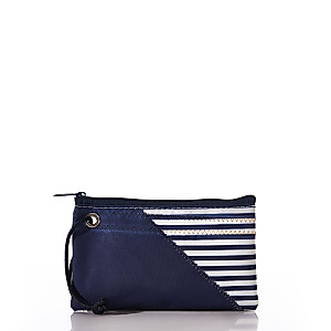 Sea Bags Recycled Sail Cloth Breton Stripe White Anchor Wristlet Zip Top Wristlet Clutch Zippered Wallet with Strap