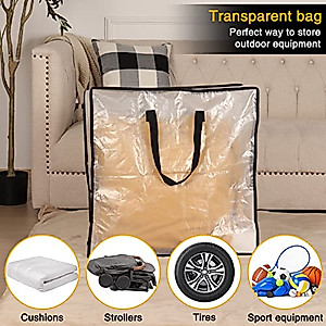 Fixwal 6 Pack Extra-Large Clear Storage Bags for Christmas Decoration, Moving Supplies, Wreath Storage Container, Clothes Storage Bags with Backpack Straps Strong Handles and Zippers