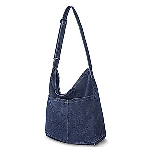 Denim Shoulder Bag for Women Hobo Tote Bag, Canvas Messenger Bag Large Crossbody Handbag, Jean Bag for Travel Work School