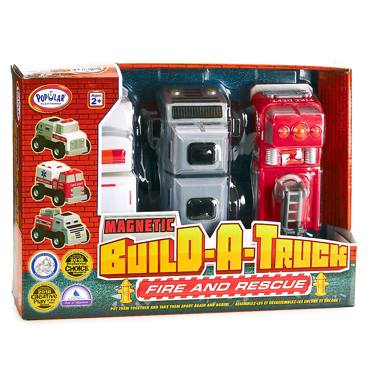 Magnetic Build-A-Truck Fire and Rescue Magnetic Toy Play Set, 6 Pieces