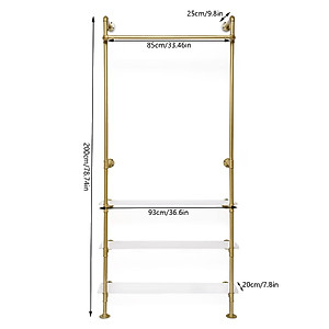 HYYKJ-US 3 Layer Shelves Wall Mounted Clothes Rail Shelf Multifunctional Garment Rack Towel Rack Vintage Clothes Rack Clothing Organizer for Retail Entryway Bedroom Balcony Indoor Use Home Decor Gold