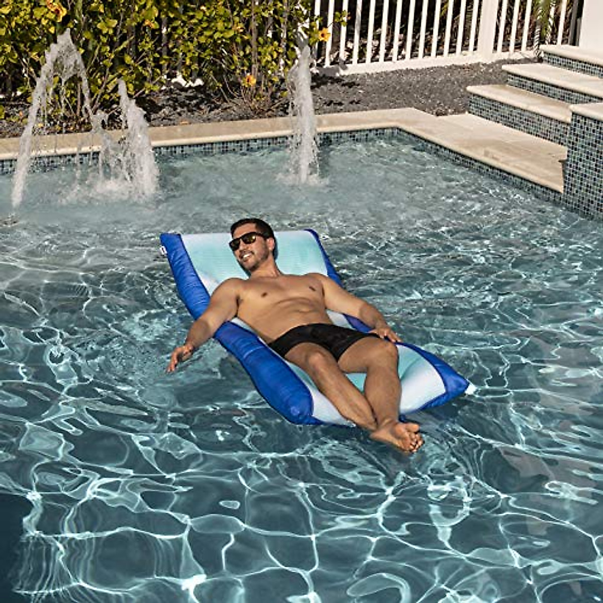 Big Joe Kona No Inflation Needed Pool Lounger with Headrest, Fade Aqua Double Sided Mesh, 5.5ft Big