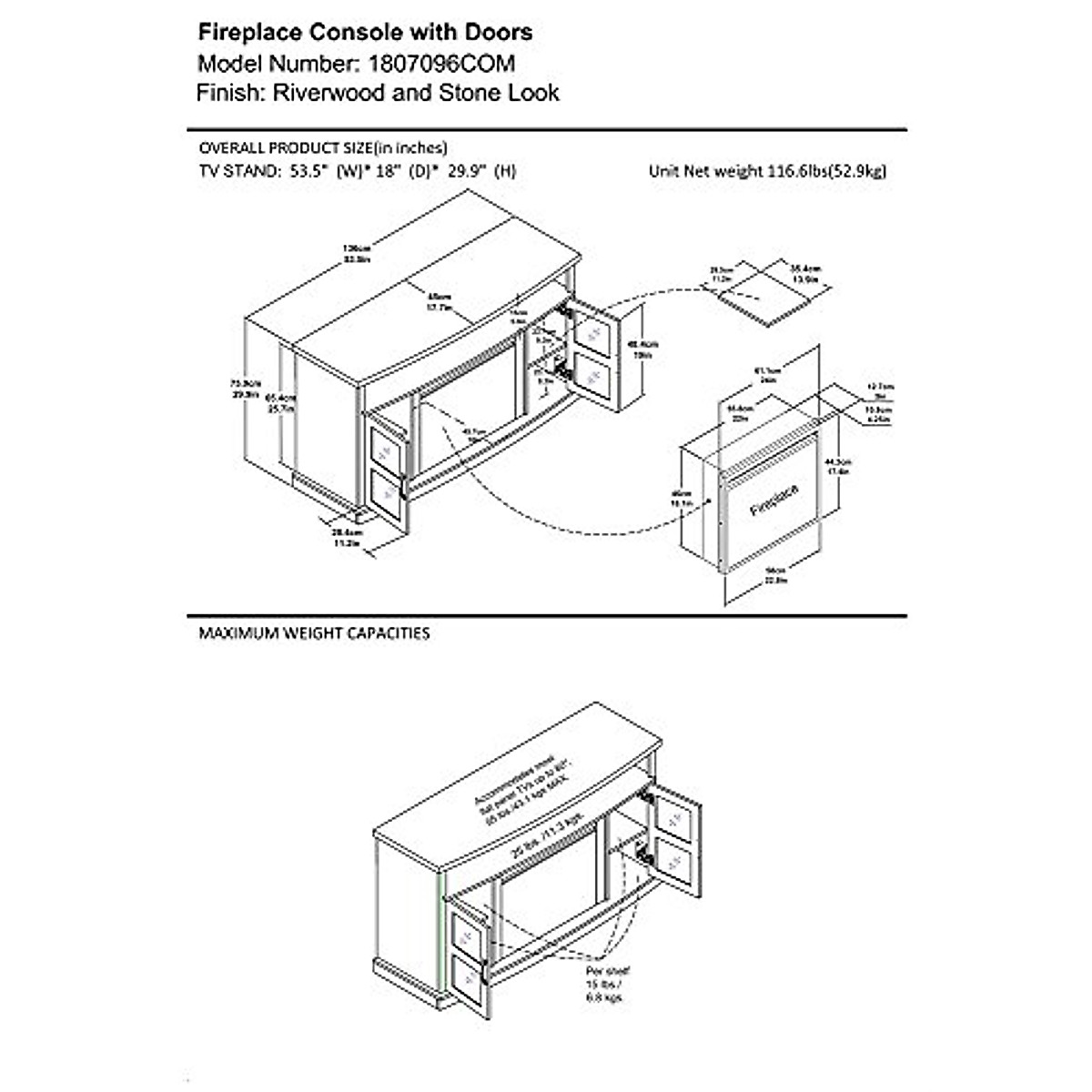 Ameriwood Home Barrow Creek Fireplace Console with Glass Doors for TVs up to 60", Espresso