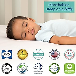 Sealy Baby Cotton Bliss Breathable 2 Stage Waterproof Crib Mattress plus Toddler Bed Fit, 204 Extra Firm Coils, Organic Cover, GREENGUARD Gold Certified, Safety & Quality Tested, Made in USA, 52'X28'