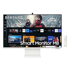 SAMSUNG 32" M80C UHD HDR Smart Computer Monitor Screen with Streaming TV, Slimfit Camera Included, Wireless Remote PC Access, Alexa Built-in (LS32CM801UNXZA),Warm White