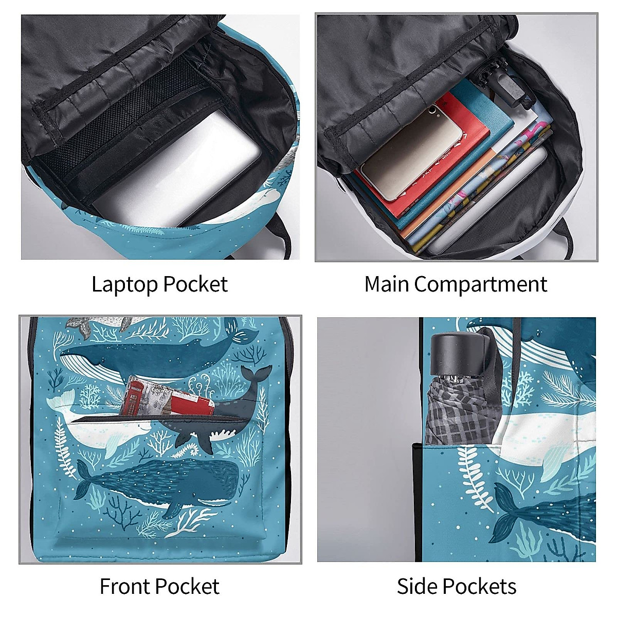 FeHuew 16 inch backpack Whales Laptop Backpack Full Print School Bookbag Shoulder Bag for Travel Daypack