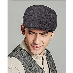 Senker 2 Pack Men's Classic Herringbone Tweed Wool Blend Flat Cap Ivy Gatsby Newsboy Cabbie Driving Hat,B-black/Grey,One Size