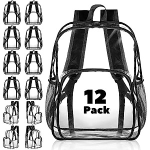 12 Pcs Clear Backpack Heavy Duty Clear Bookbags Clear Backpack Stadium Approved 17 Transparent See Through Backpacks for Stadium, Concert, Sports, Work, School, Security