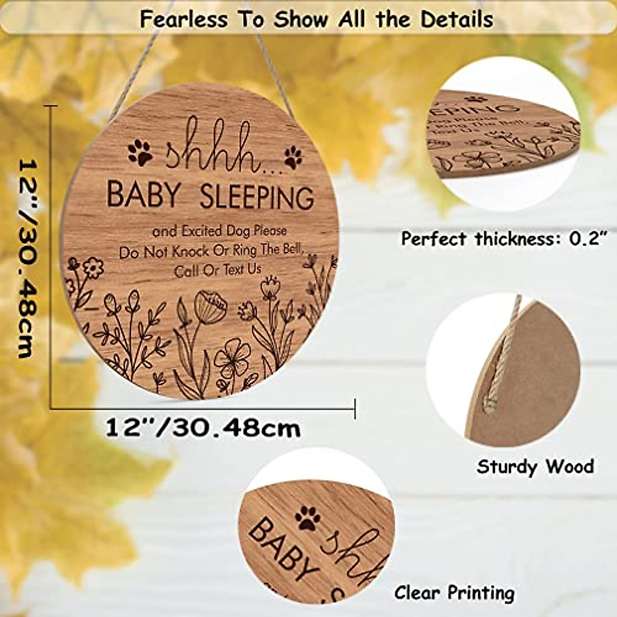 TOARTi Funny Baby Sleeping Hanging Sign Plaque, Do Not Knock Or Ring The Bell, Round Wooden Door Hanger for Baby Room, Nursery, Front Door, Door Knob Decor (12x12inch)