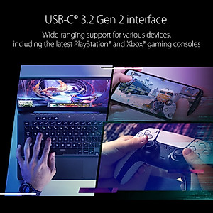 ROG Strix Arion S500 Portable SSD - USB-C 3.2 Gen 2, NVMe SSD with DRAM, up to 1050 MB/s transfers, 256-bit AES Disk, 500 GB Capacity, NTI Backup Now EZ Software, Aura Sync