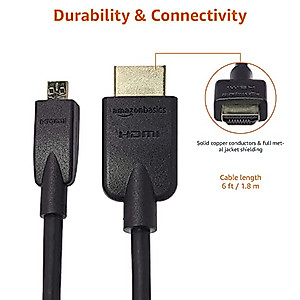 Amazon Basics Flexible and Durable Micro HDMI Cable (18Gpbs, 4K/60Hz) - 6 Feet, Black