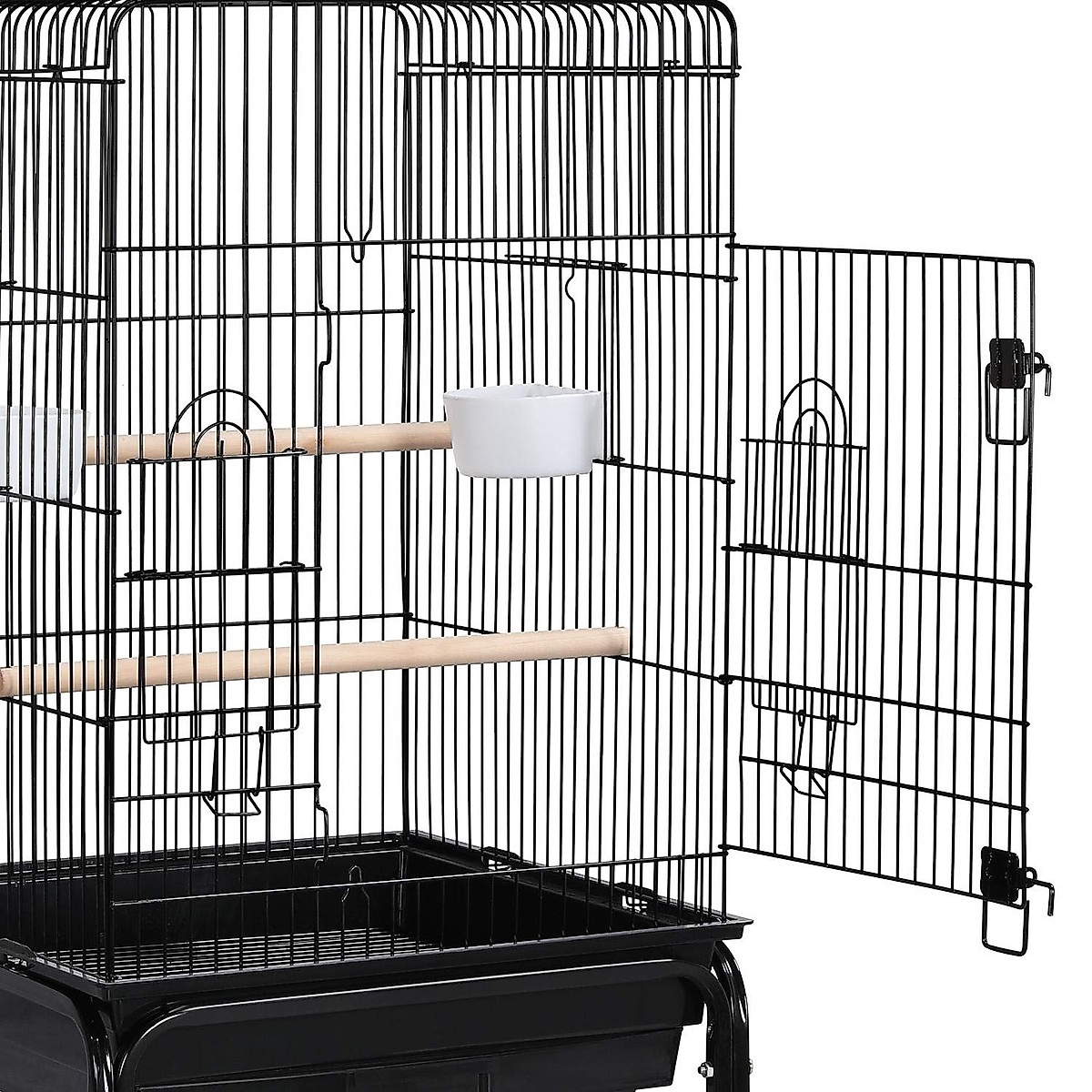 Topeakmart Play Open Top Standing Bird Cage with Removable Stand Wheels Black