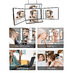 5 Way Mirror, Barber Mirror for Self Hair Cutting, 360° Mirror for Men Shaving, Makeup Mirror with Height Adjusta for Braiding Hair Styling Dye Hair for Women (Black)