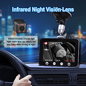 VSYSTO Baby Car Mirror,4.3" Screen Baby Car Recorder Temperature Sensor Infrared Night Vision-View Infant in Rear Facing Seat, Aimed at Baby Easily Observe and Record the Baby’s Move (4.3 Inch Screen)