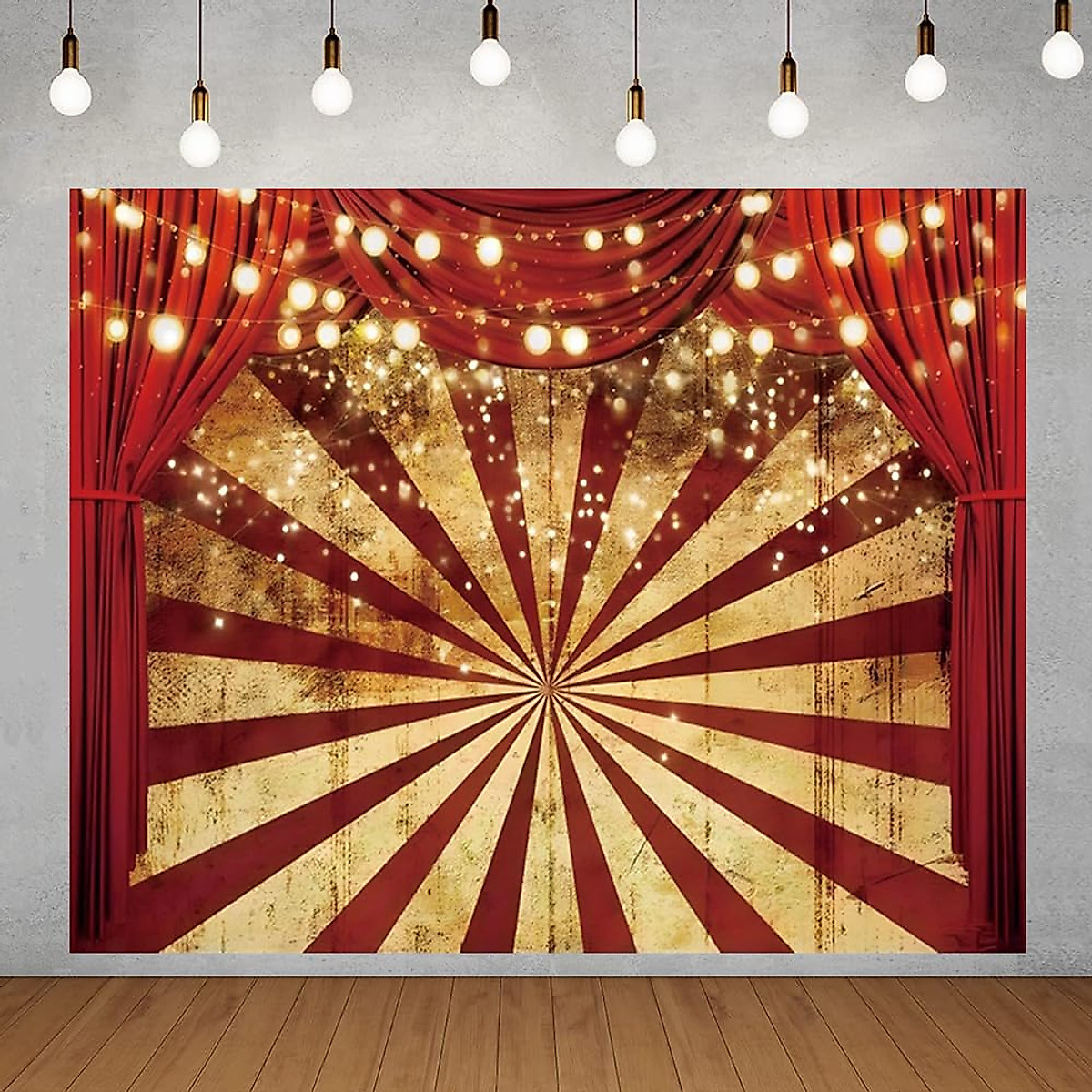 10x8ft Circus Backdrop Carnival Theme Party Red Curtain Background Baby Shower Birthday Party Potrait Banner Photo Booth Cake Table Decorations