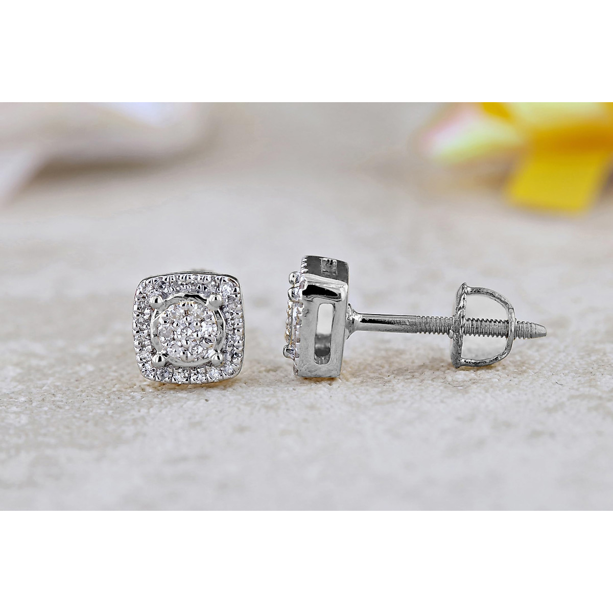 Dazzlingrock Collection 0.20 Carat Round White Diamond Cushion Cluster Stud Earrings in 925 Sterling Silver in Screw Back