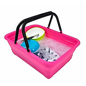 SAMMART 8L (2.1 Gallon) Collapsible Basket with Handle - Portable Outdoor Picnic Basket / Crater - Foldable Shopping Bag (Golden Yellow+Mandrain Red+Rose Pink (Set of 3))