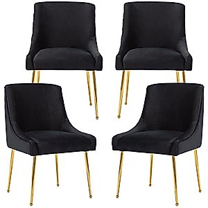 ZHENGHAO Black Dining Chairs Set of 4, Upholstered Dining Room Chairs with Gold Legs Mid Century Modern Velvet Chair Accent Side Chairs for Living Room/Kitchen/Patio/Coffee