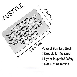 FUSTYLE Metal Wallet Card Insert Anniversar Gif for Husband Engraved Love Note Card You Are In My Life I Love You (silver)