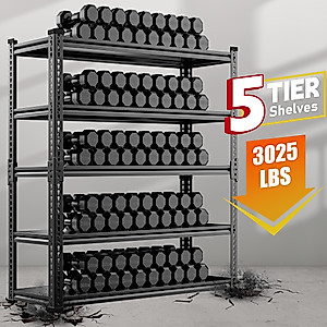 Lauxery Heavy-Duty Metal Garage Shelving Unit, 3000 lbs Load Capacity, 5-Tier Aluminum Metal Garage Shelves, Adjustable Industrial Storage Rack for Basement and Workshop(1,72" H X 45.3" X 19")