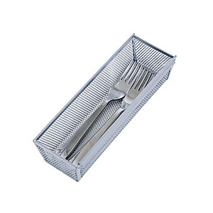 Smart Design Drawer Organizer Bundle - Steel Metal Mesh Tray with Interlocking Arm Connection – Silverware Organizer for Kitchen, Office Supplies, Utensils - 9 x 3 Inch and 15 x 6 Inch - Silver