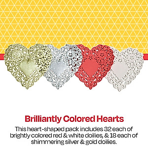 School Smart Heart Shaped Paper Lace Doilies - 4 inch - Pack of 100 - Assorted Colors