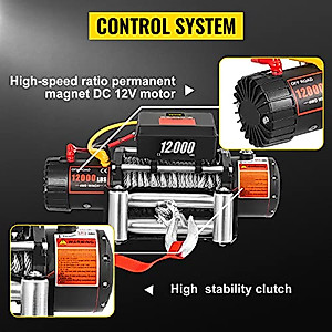 VEVOR Truck Winch 12000lbs Electric Winch 85ft/26m Steel Cable 12V Power Winch Jeep Winch with Wireless Remote Control and Powerful Motor for UTV ATV & Jeep Truck and Wrangler in Car Lift