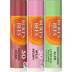 Burt's Bees SPF Lip Balms - 3 Pack Includes SPF 30 Tinted Lip Balms (2) & Soothing Aloe Lip Balm (1) with Aloe Vera, Coconut Oil & Shea Butter to Moisturize Dry Lips & After Sun Care
