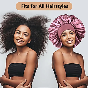 3PCS Extra Large Satin Bonnets for Sleeping, Hair Bonnets for Black Women Braids Curly Hair, C