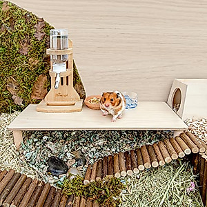 Niteangel Hamster Play Wooden Platform for Dwarf Syrian Hamsters Gerbils Mice Degus or Other Small Pets (Rectange - 7'' Height, Burlywood)