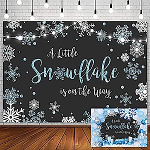 AIBIIN 7x5ft Snowflake Baby Shower Backdrop Winter Blue and Silver Snowflake Baby Shower Party Decorations Wonderland Snow Diamond Glitter Christmas Xmas Banner Photography Background Photo Props