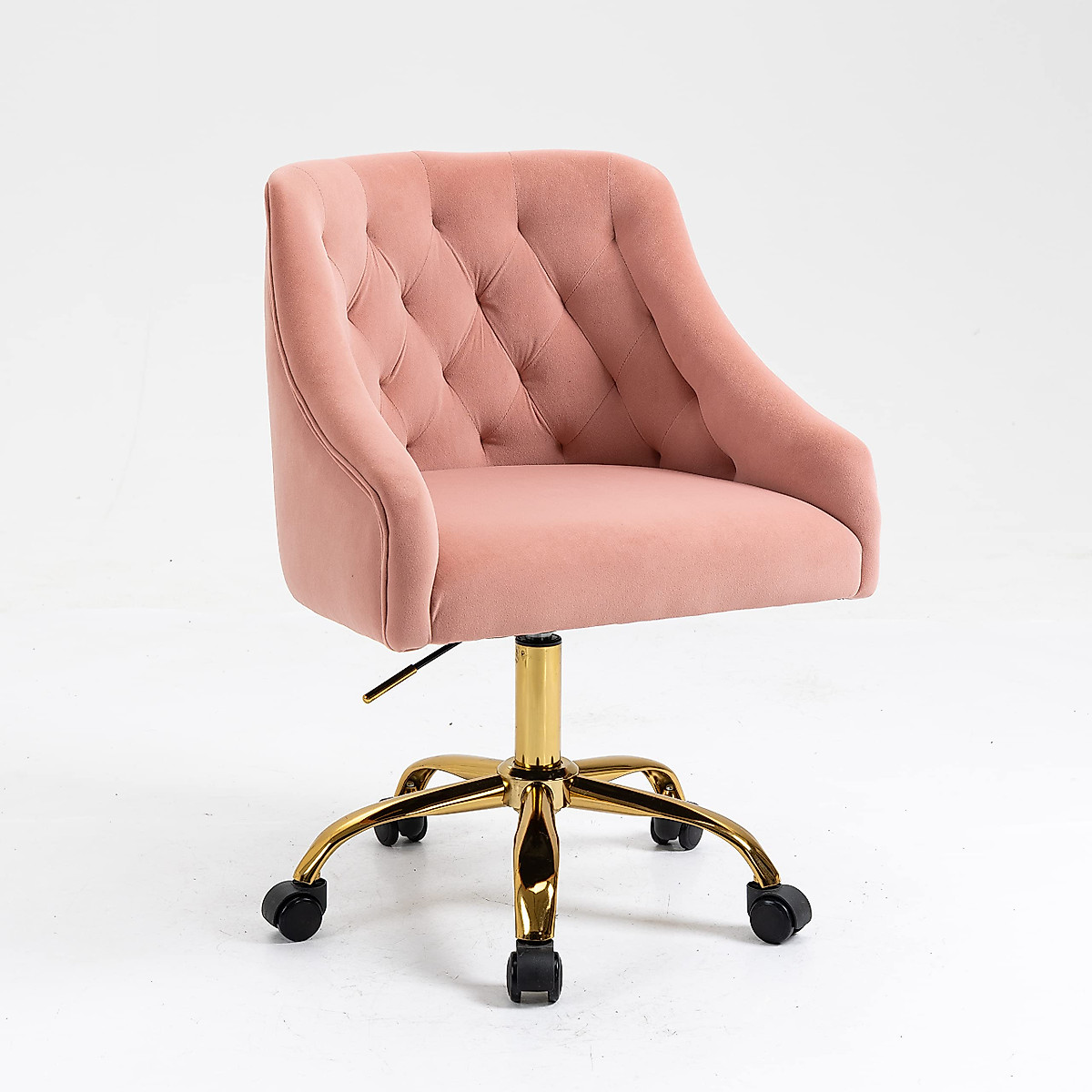 Modern Home Office Chair, Free Lift Chair, Velvet Swivel Armchair, Velvet Office Chair with Soft Seat (Pink)