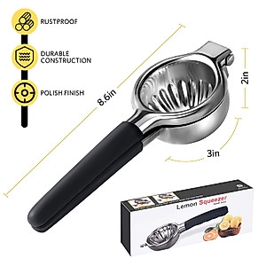 Lemon Squeezer, Sopito Stainless Steel Citrus Press Juicer Heavy Duty with Large Metal Squeezer Bowl for Seedless Juicing, Non-Slip Grip Design Manual Juicer