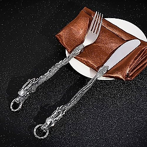 Silverware Set Handmade Cutlery Set of 18 Service for 6 Premium Stainless Steel Utensils,Including Knife/Fork/Spoon,For Halloween Home Kitchen Gift For Gothic,Skull,Skeleton Lover