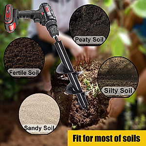 Ljliudu 1.6X8.7 &4 x 12 inch Auger Drill Bit fot Planting, Garden Plant Auger for 3/8 inch Hex Drive Drill, Black