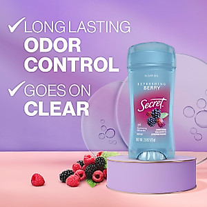 Secret Fresh Antiperspirant Deodorant for Women, 72hr Breathable Sweat & Odor Protection, Instant Freshness & Gentle, PH Balancing Minerals, Clear Gel, Refreshing Berry Scent, 2.6 oz (Pack of 2)