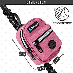 PetAmi Dog Poop Bag Holder For Leash, Dog Pet Waste Bag Dispenser For Poop With Clip For Doggie Puppy Walking Accessories Travel Camping, Dog Treat Pouch Supplies Must Have With Doggy Bag Roll, Pink