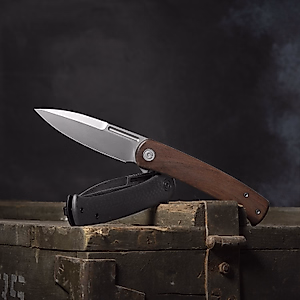 CIVIVI Cetos Folding Knife, 3.48-in 14C28N Blade Spear Point with Cuibourtia Wood Scale Flipper Knife Frame Lock, Pocket EDC Outdoor Knives for Camping, Hiking, Hunting C21025B-4