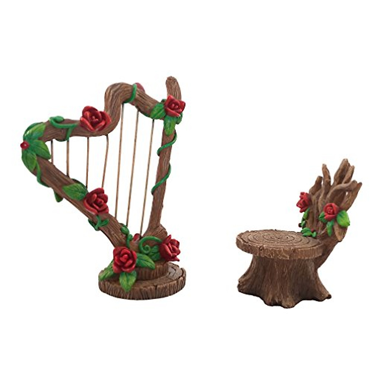 Miniature Rose Harp and Chair Set for The Fairy Garden - Miniature Garden Accessory for The Fairy Figurines by GlitZGlam