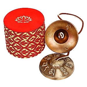 Divine Sound Tibetan Tingsha "Om Mani Padme" Brass Manjeera Finger Cymbals 7.6 cm / 3" Musical Instrument