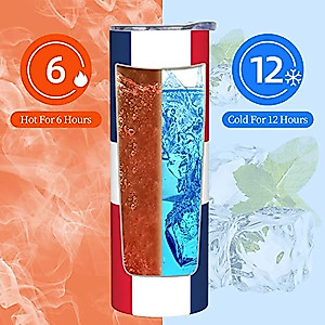 Stainless Steel Skinny Tumbler Dominican Republic Flag Travel Cup 20 Oz Double Wall Slim Insulated Coffee Mug With Splash Proof Lid & Straw & Cleaning Brush For Home Office