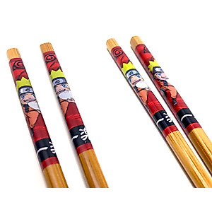 JUST FUNKY Naruto Shippuden Chopsticks Set of 2 - Official Chibi Naruto Collectible Chopsticks - Includes 2 Matching Sets of Bamboo Chopsticks - 8.85 Inches Long Anime Chopsticks