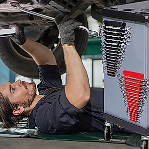 32-Slot Wrench Organizer for Tool Box, 2 Pack Magnetic Wrench Organizer, Wrench Holder SAE(1/4" - 1/16") and Metric(6mm-24mm), Wall Mounted Wrench Organizer