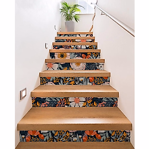 HAOKHOME Boho Peel and Stick Wallpaper Floral Wall Paper Removable for Bedroom Navy/Pink/Orange Contact Paper 17.7in x 9.8ft