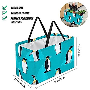 KQNZT Reusable Grocery Bags, Large Foldable Reusable Shopping Tote Bags Bulk for Groceries, Waterproof Kitchen Cloth Produce Bags with Long Handles, Cartoon Penguin Antarctic Animal