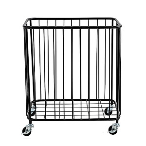 Laundry Hamper with Wheels,Large-size Metal Laundry Basket Cart,Rolling Wheeled Clothing Hamper for Living Room,Bathroom,Closet,Bedroom(Black)